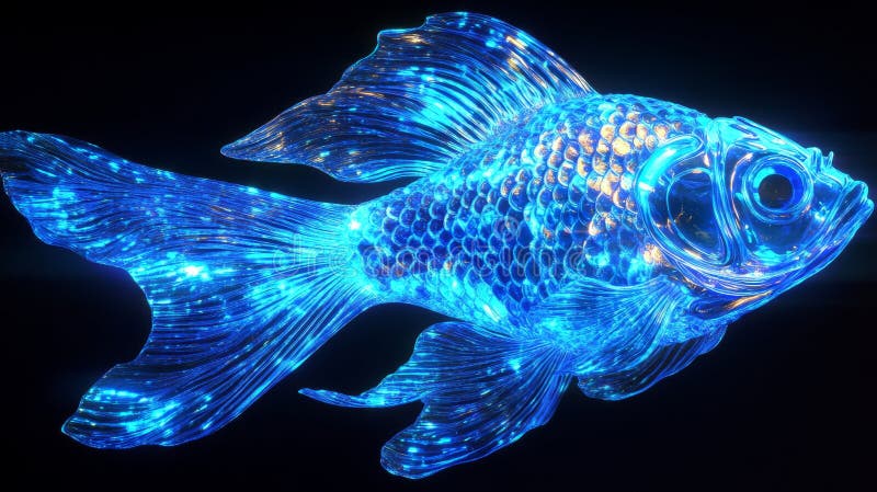 Blue Fish that Emit a Soft Glow while Swimming in the Depths of Dark ...