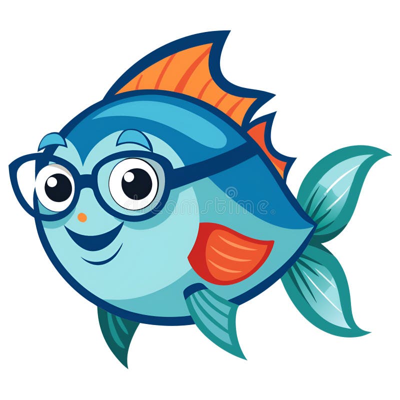 Blue Fish with Glasses, Illustration, Vector on White Background Stock ...