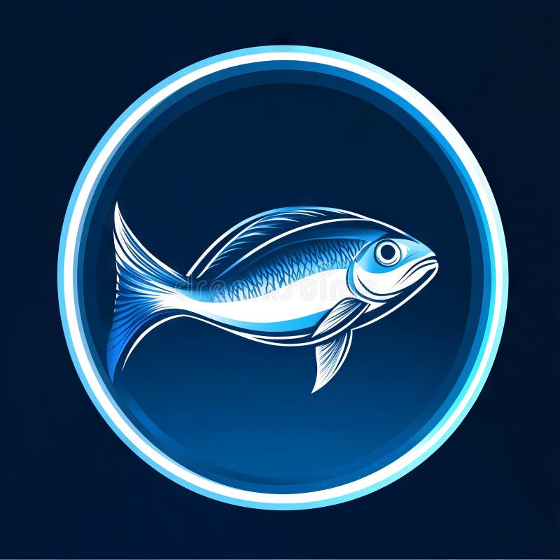 Blue fish icon in a circle stock photo. Image of circle - 346886872