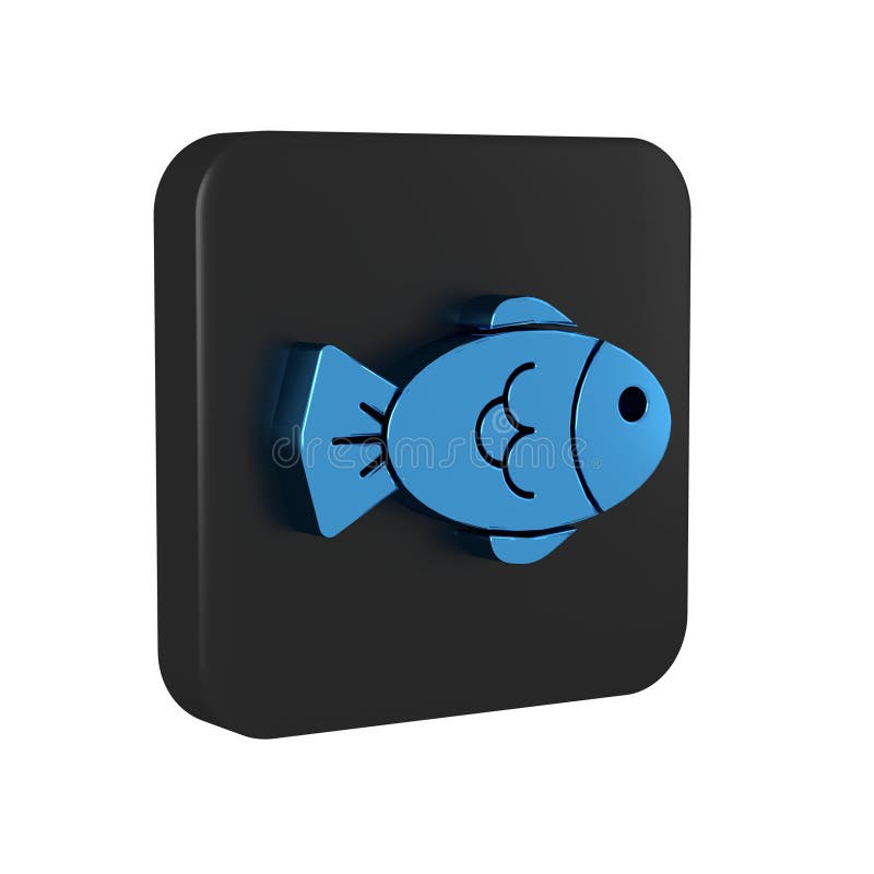 Blue Fish Icon Isolated on Transparent Background. Black Square Button ...