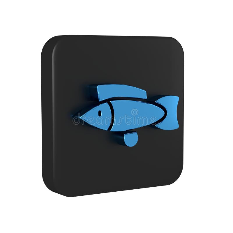Blue Fish Icon Isolated on Transparent Background. Black Square Button ...