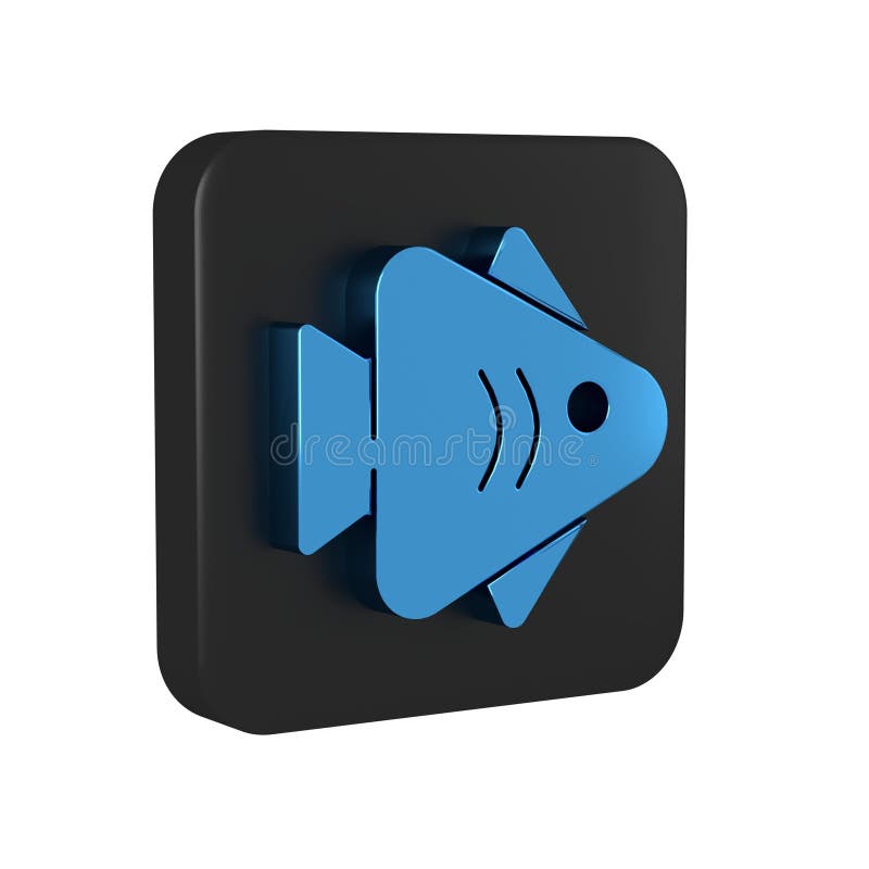 Blue Fish Icon Isolated on Transparent Background. Black Square Button ...