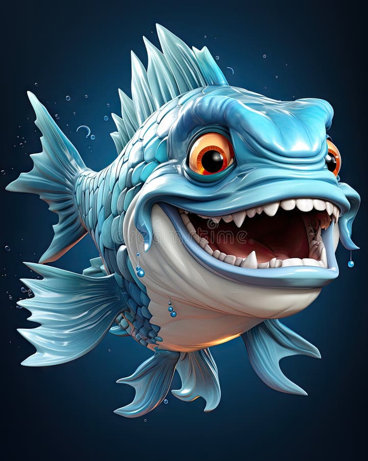 A Blue Fish with Its Mouth Open and Teeth Wide Open. Generative Ai ...