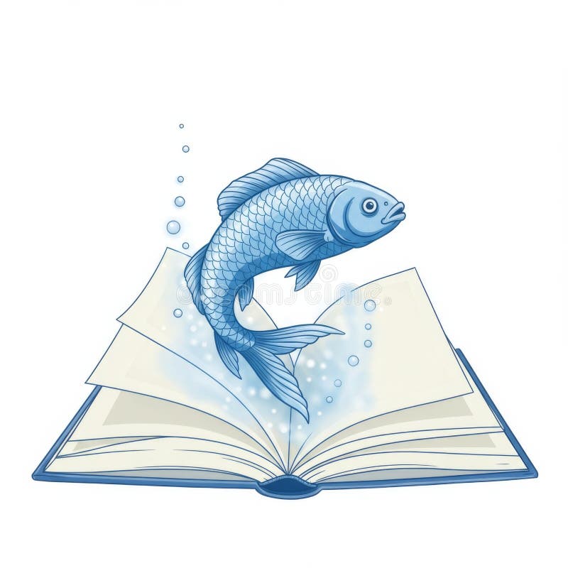 Blue Fish Leaping from Open Book Illustration Stock Illustration ...