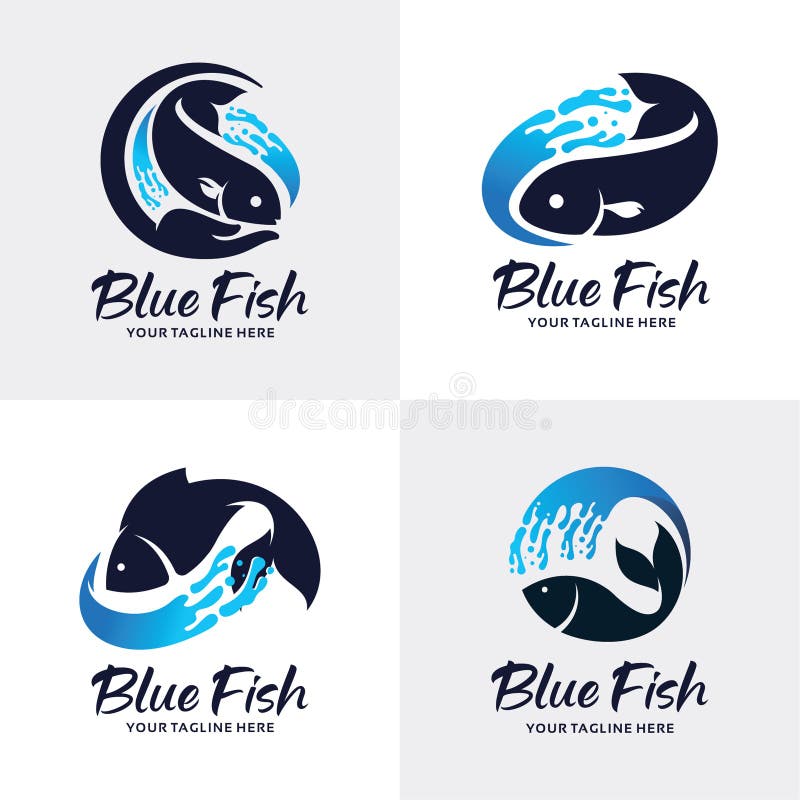 Blue Fish Logo Set Design Template Collection Stock Vector ...