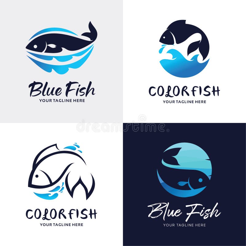 Blue Fish Logo Set Design Template Collection Stock Vector ...