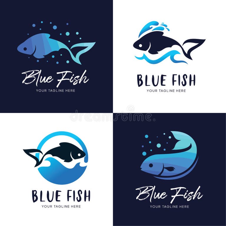 Blue Fish Logo Set Design Template Collection Stock Illustration ...