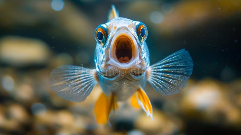 A Blue Fish with Open Mouth Underwater Stock Illustration ...