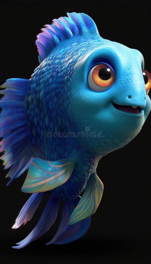 A Blue Fish with Orange Eyes and a Big Smile on it S Face, with a Black ...