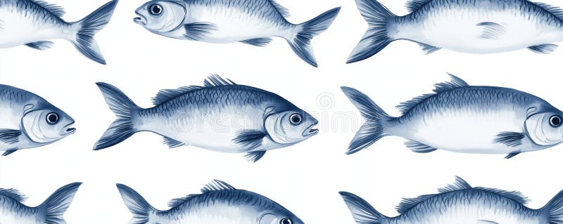 Blue Fish Pattern Illustration Featuring Multiple Fish Designs in a ...