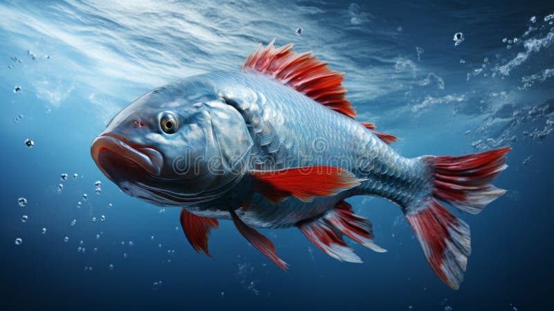 A Blue Fish with a Red Mouth. Generative AI. Stock Illustration ...