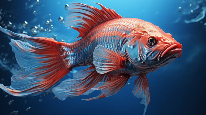 A Blue Fish with a Red Mouth. Generative AI. Stock Illustration ...