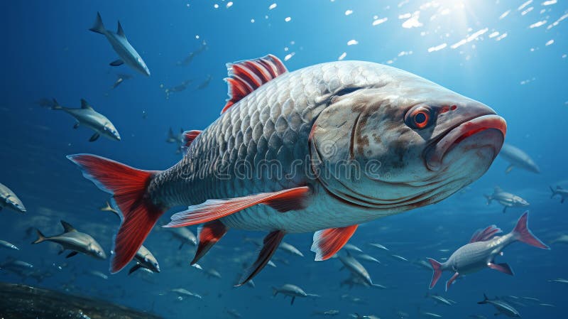 A Blue Fish with a Red Mouth. Generative AI. Stock Illustration ...
