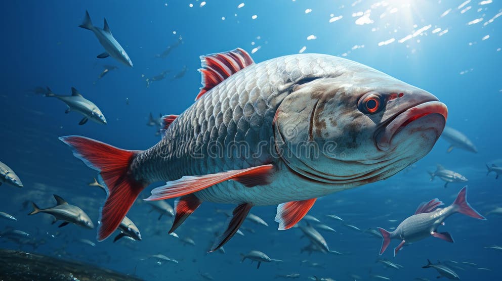 A Blue Fish with a Red Mouth. Generative AI. Stock Illustration ...