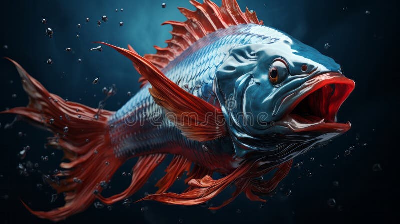 A Blue Fish with a Red Mouth. Generative AI. Stock Illustration ...