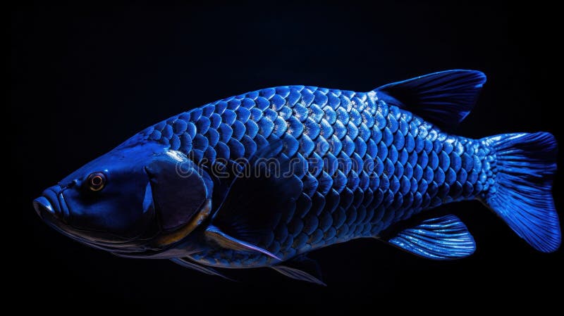 A Blue Fish Swimming in a Dark Room with Black Background, AI Stock ...