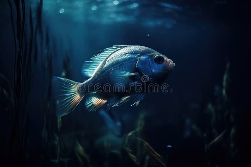 A Fish that is Swimming in a Tank with Some Rocks Stock Illustration ...