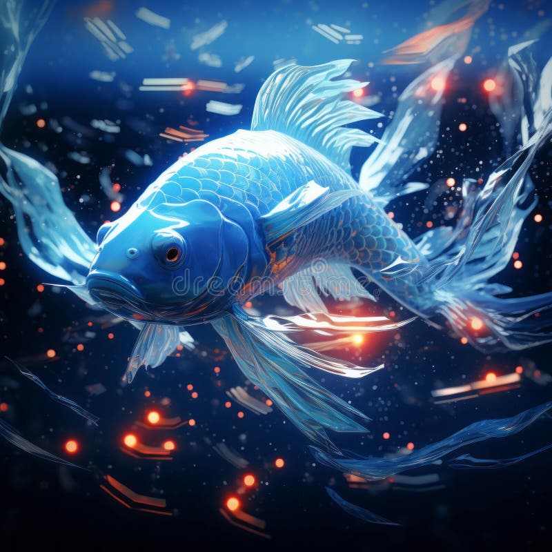 A Blue Fish Under Water with Lights Stock Illustration - Illustration ...
