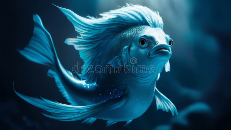 A Blue Fish with White Hair Swimming in the Water, AI Stock Photo ...