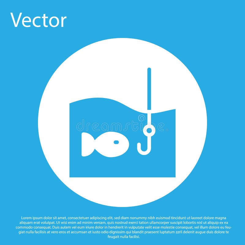 Blue Fishing Hook Under Water with Fish Icon Isolated on Blue ...
