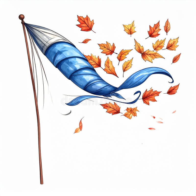 Blue Flag and Falling Autumn Leaves Illustration Stock Illustration ...