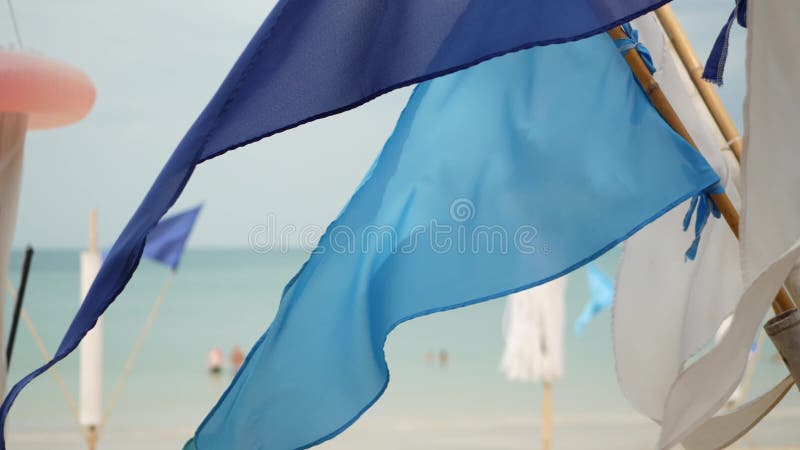 Blue Flags Waving in Wind. Small Triangular Blue Flags Fluttering in ...