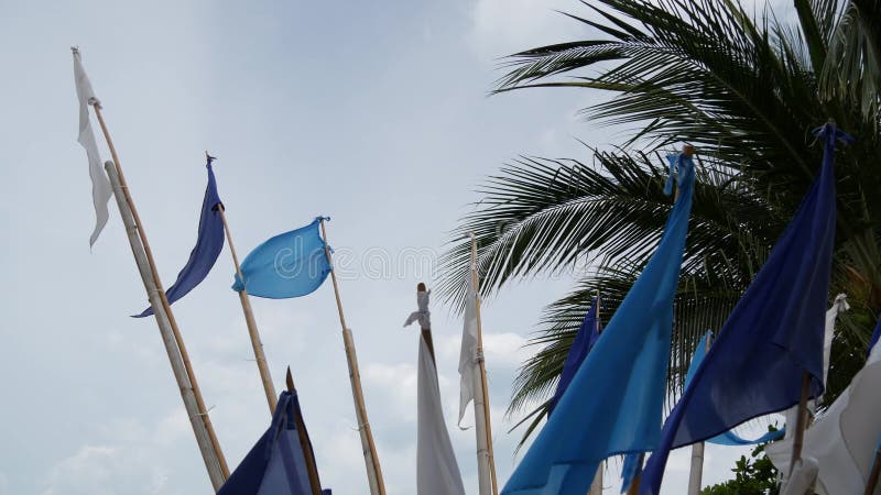 Blue Flags Waving in Wind. Small Triangular Blue Flags Fluttering in ...
