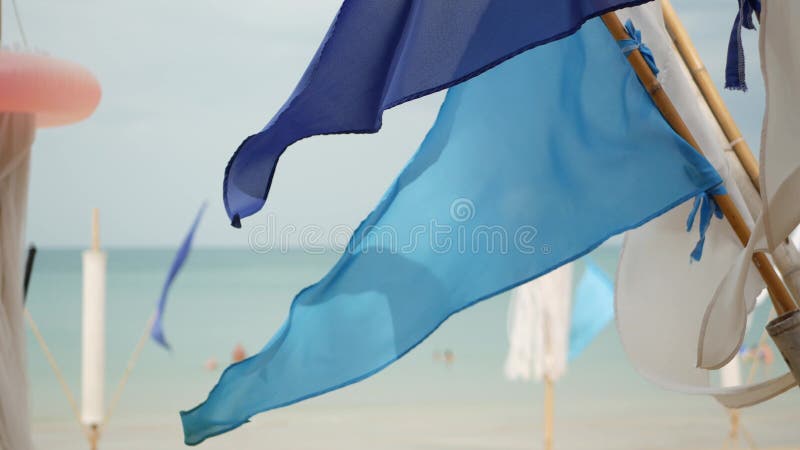 Blue Flags Waving in Wind. Small Triangular Blue Flags Fluttering in ...