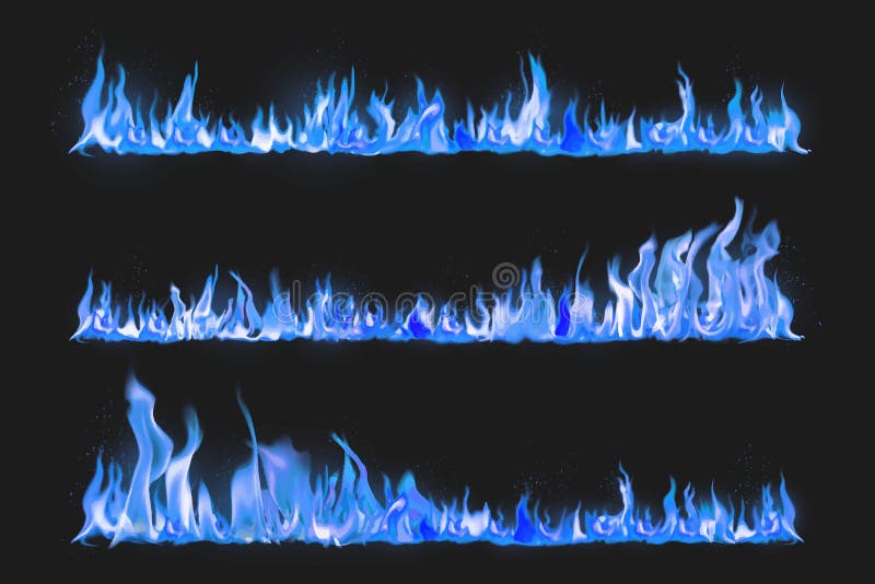 Blue Flame Border Sticker, Realistic Fire Image Vector Set Stock ...
