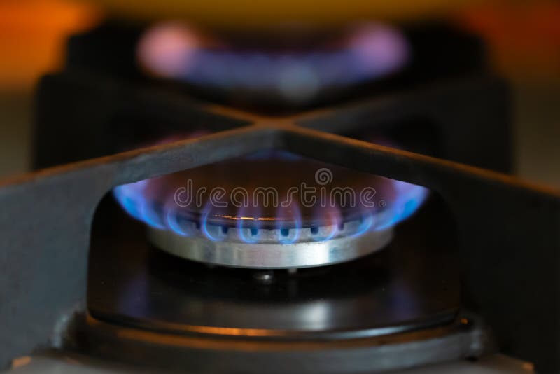 Blue Flame of a Burning Gas Stove Burner. Close-up, Selective Soft ...