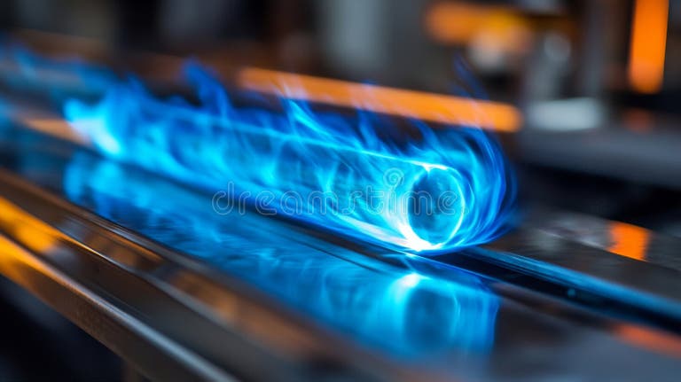 Blue Flame Enveloping Cylinder during Industrial Process Stock ...