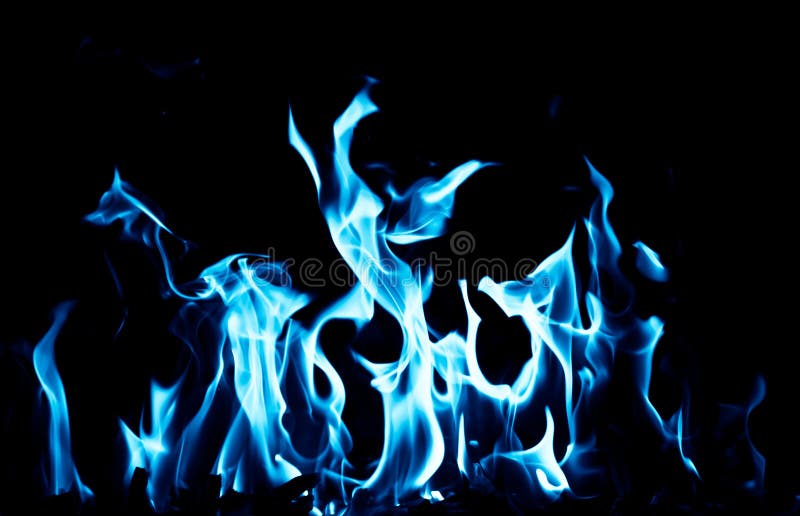 Blue Flame Fire On Black Background Stock Photo - Image of flame ...