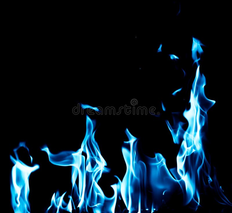 Blue Flame Fire on Black Background Stock Photo - Image of embers ...