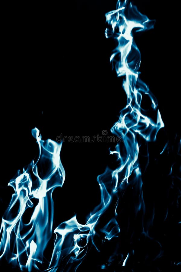 Blue Flame Fire on Black Background Stock Image - Image of burn ...