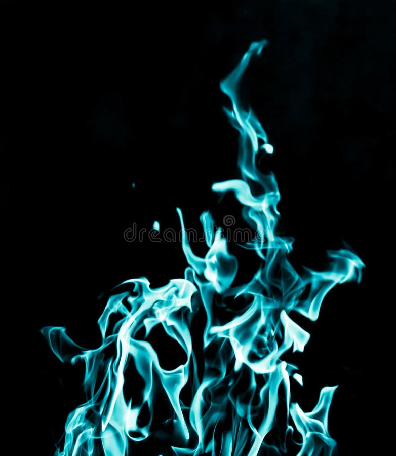Blue Flame Fire on Black Background Stock Photo - Image of danger ...