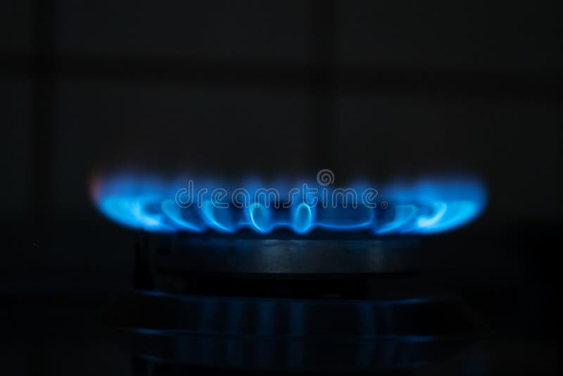 Blue Flame Gas in the Dark. Burning Gas, Gas Stove Burner, Hob in the ...