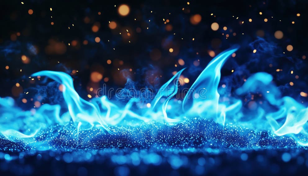 Blue Flame with Particles on Black Background Stock Photo - Image of ...