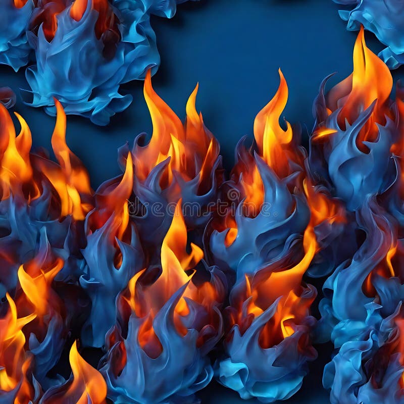 Blue Flame Seamless Pattern on Blue Background Stock Illustration ...