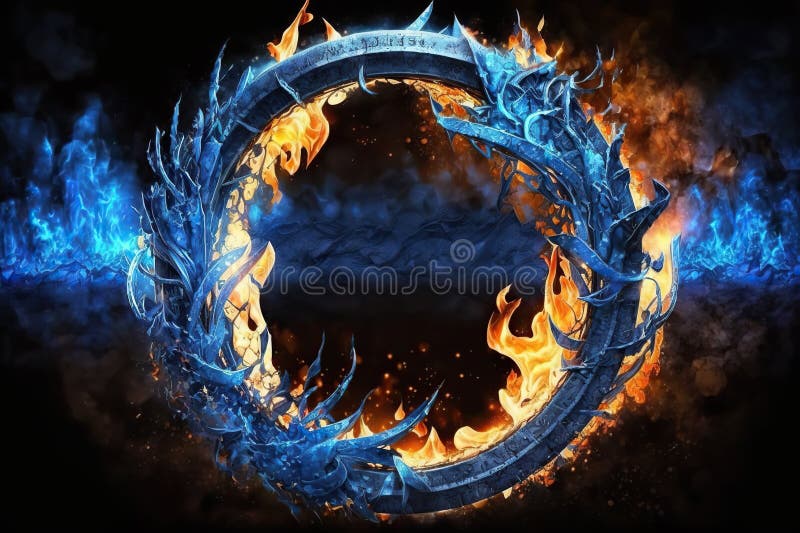 Blue Flames Forming a Ring of Fire, Generative AI Stock Illustration ...