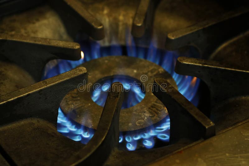 Blue Flames with Gas Cooking Burner in a Kitchen Stock Image - Image of ...