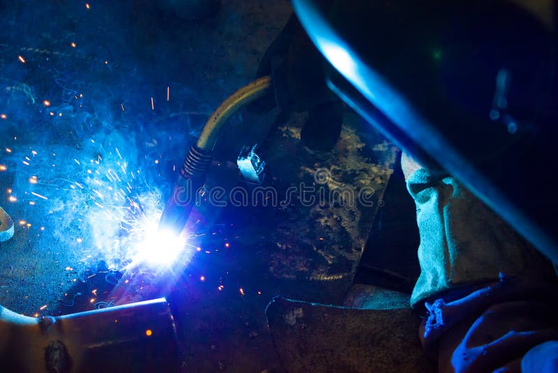 Dramatic Blue-lit MIG Welding Close Stock Image - Image of engineering ...
