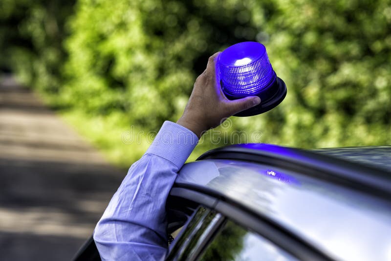 Blue Flashing Light on a Police Car Stock Image - Image of accident ...