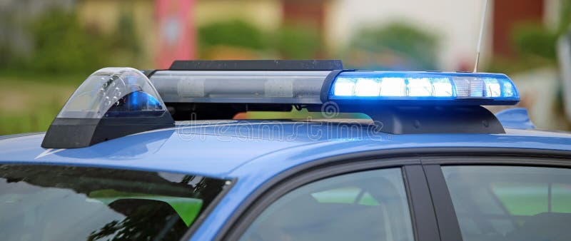 Red and Blue Flashing Lights of the Police Car in the Checkpoint Stock ...