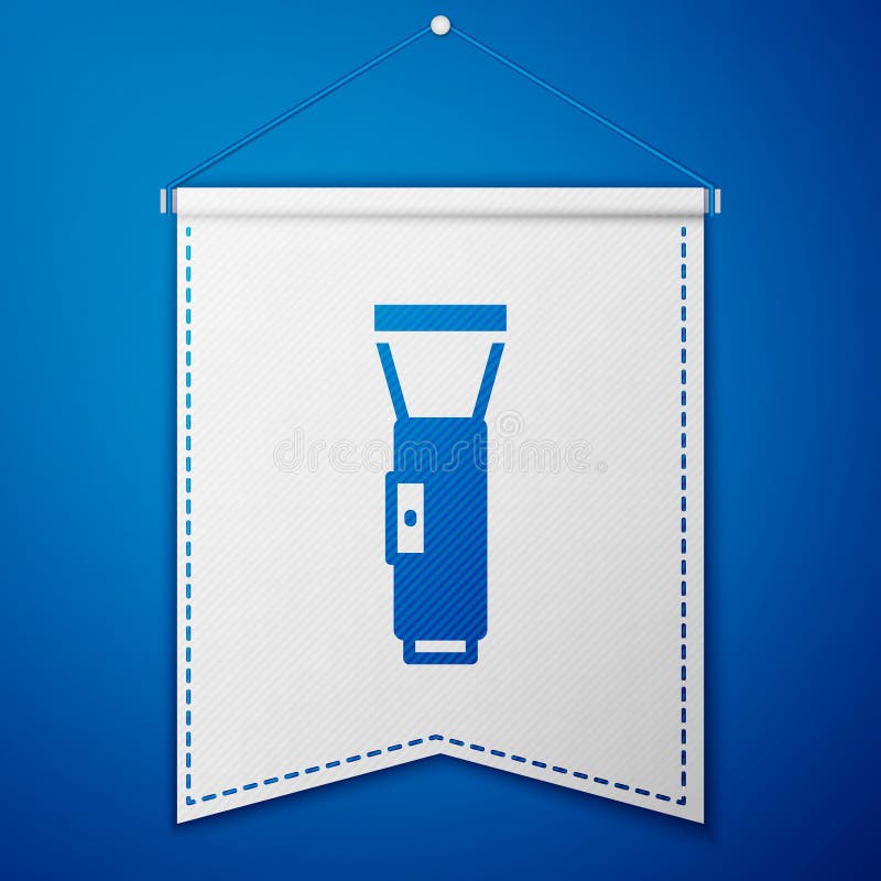 Blue Flashlight Icon Isolated on Blue Background. White Pennant ...