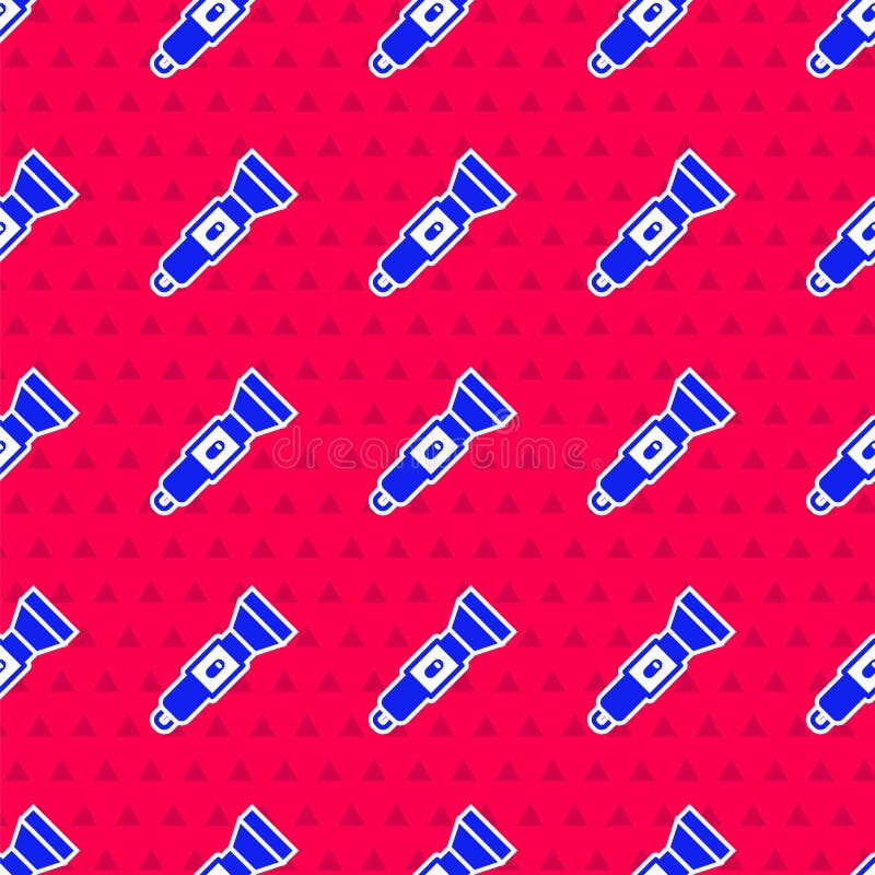 Blue Flashlight Icon Isolated Seamless Pattern on Red Background ...