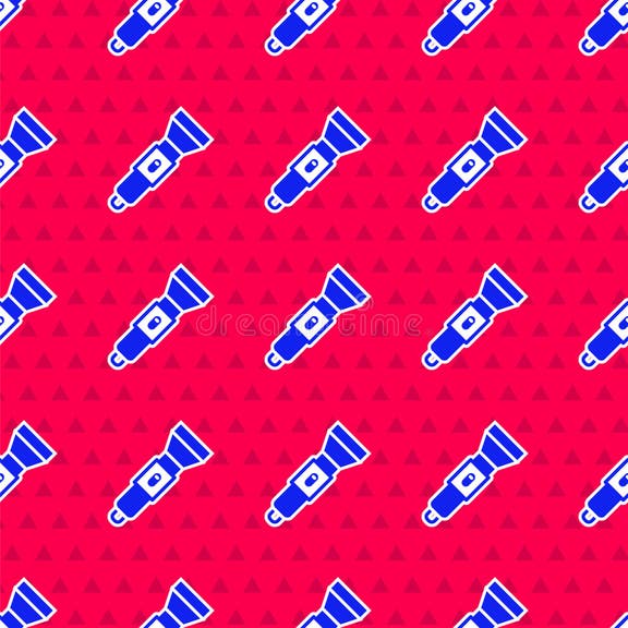 Blue Flashlight Icon Isolated Seamless Pattern on Red Background ...