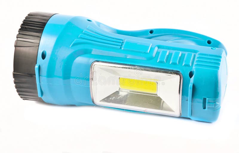 Blue Flashlight Isolated on White Background. Stock Image - Image of ...