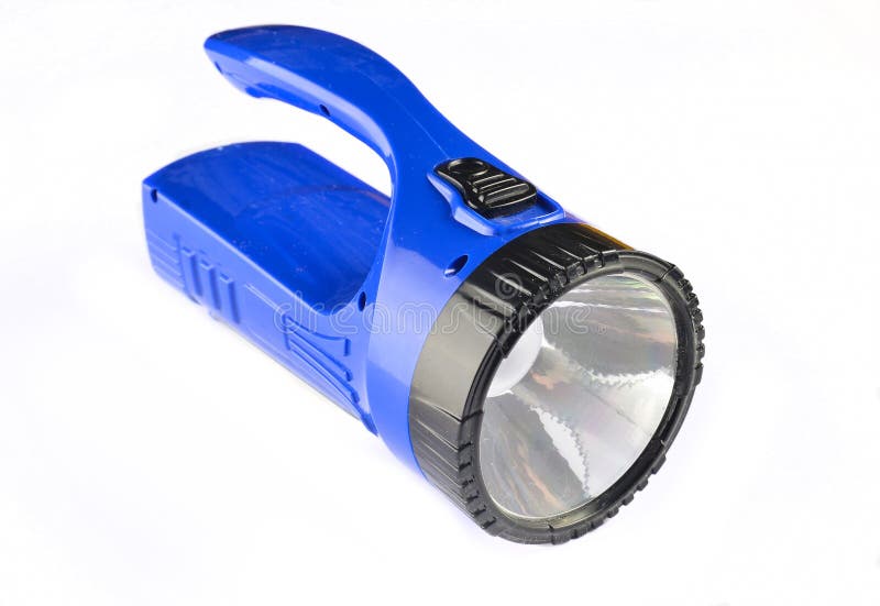 Blue Flashlight Isolated on White Background. Stock Image - Image of ...