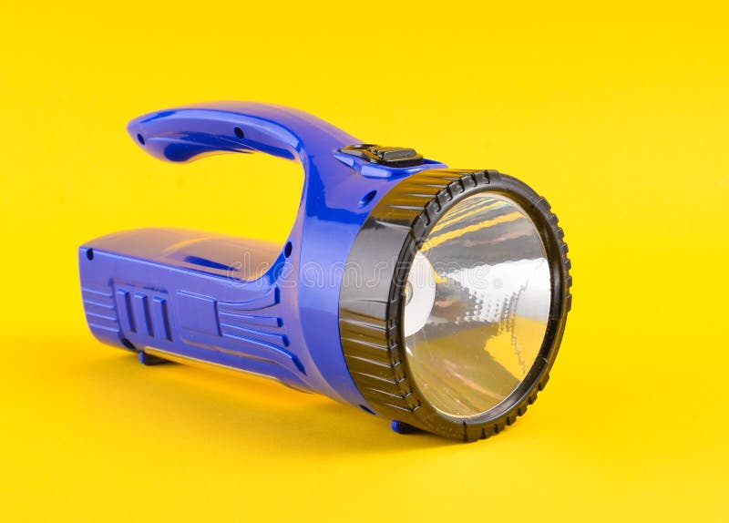 Blue Flashlight Isolated on a Yellow Background. Stock Photo - Image of ...