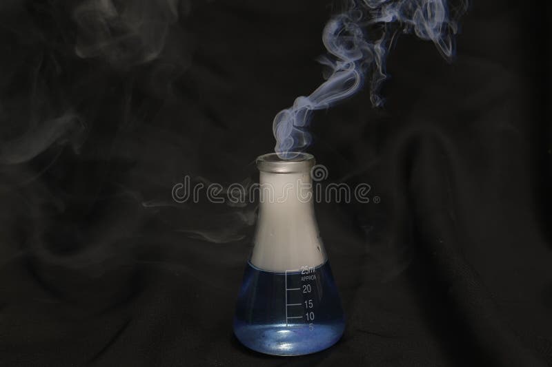 A Blue Flask on a Black Background with Smoke Stock Image - Image of ...